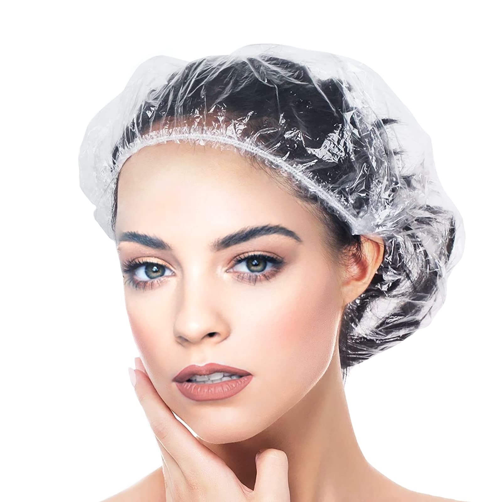 Disposable Shower Caps, 15pcs Plastic Thickening Clear Waterproof Bath Hair Cap For Spa, Home, Hotel and Hair Salon
