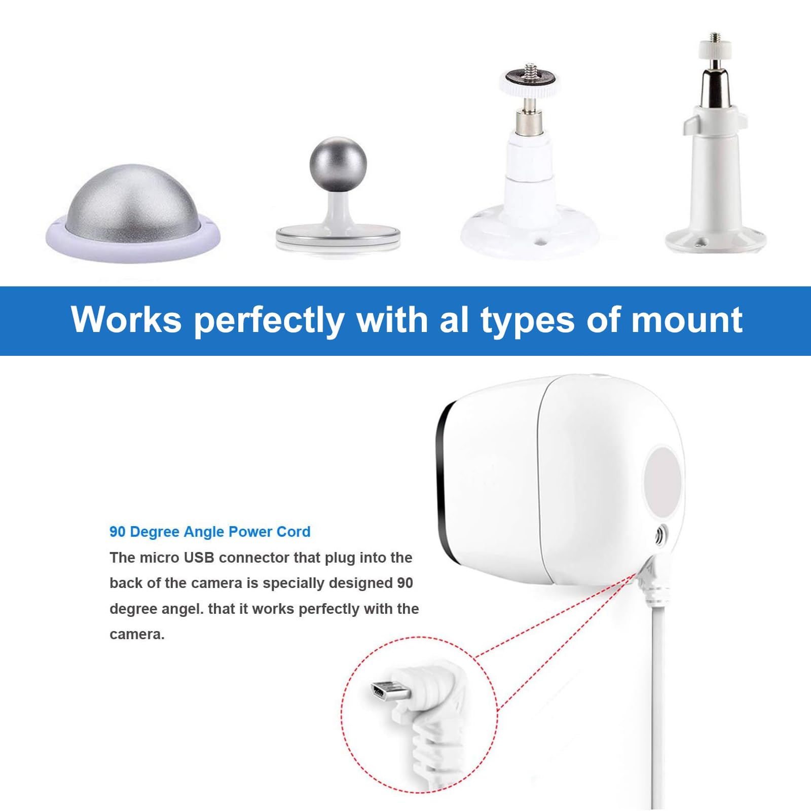JESSPOW 2Pack 10 Feet Power Cable for Arlo Pro and Arlo Pro 2, Weatherproof Outdoor Charging Cord with Quick Charge 3.0 Power Adapter, Compatible Arlo Go, Arlo Security Light (White)
