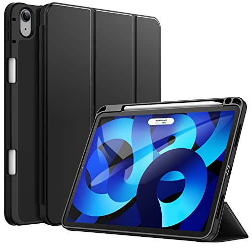 JETech Case for iPad Air 5/4 (2022/2020 5th/4th Generation 10.9-Inch) with Pencil Holder, Support 2nd Pencil Charging, Slim Tablet Cover with Soft TPU Back, Auto Wake/Sleep (Black)