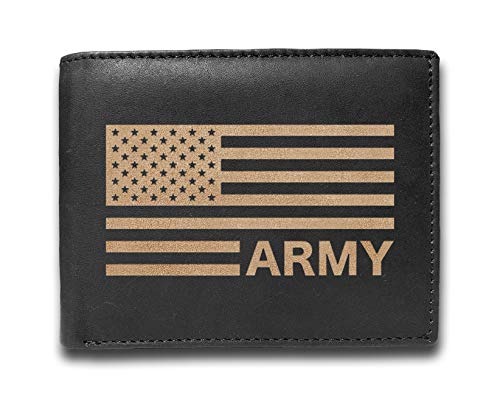 LIAM CARLTON Men's Leather Wallet - US ARMY FLAG - Unique Laser Engraved Slimfold Bifold 14 Pocket