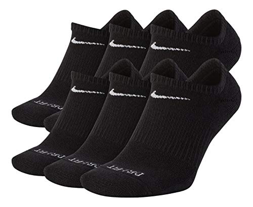 Nike Everyday Plus Cotton Cushioned Crew Socks (6 Pair) (Black - No Show, Large)