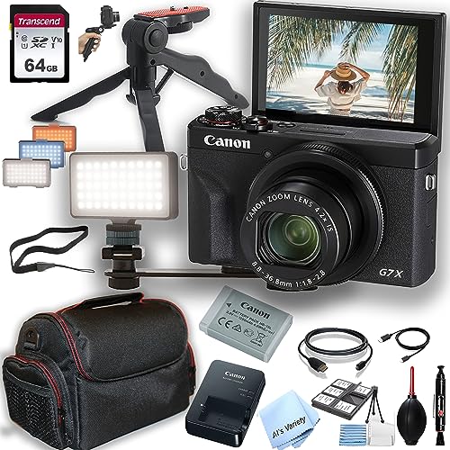Canon PowerShot G7 X Mark III Digital Camera Video Kit + 64GB Memory, Led Video Light, Case, GripSter Pod, and More (Video Bundle) (Renewed)