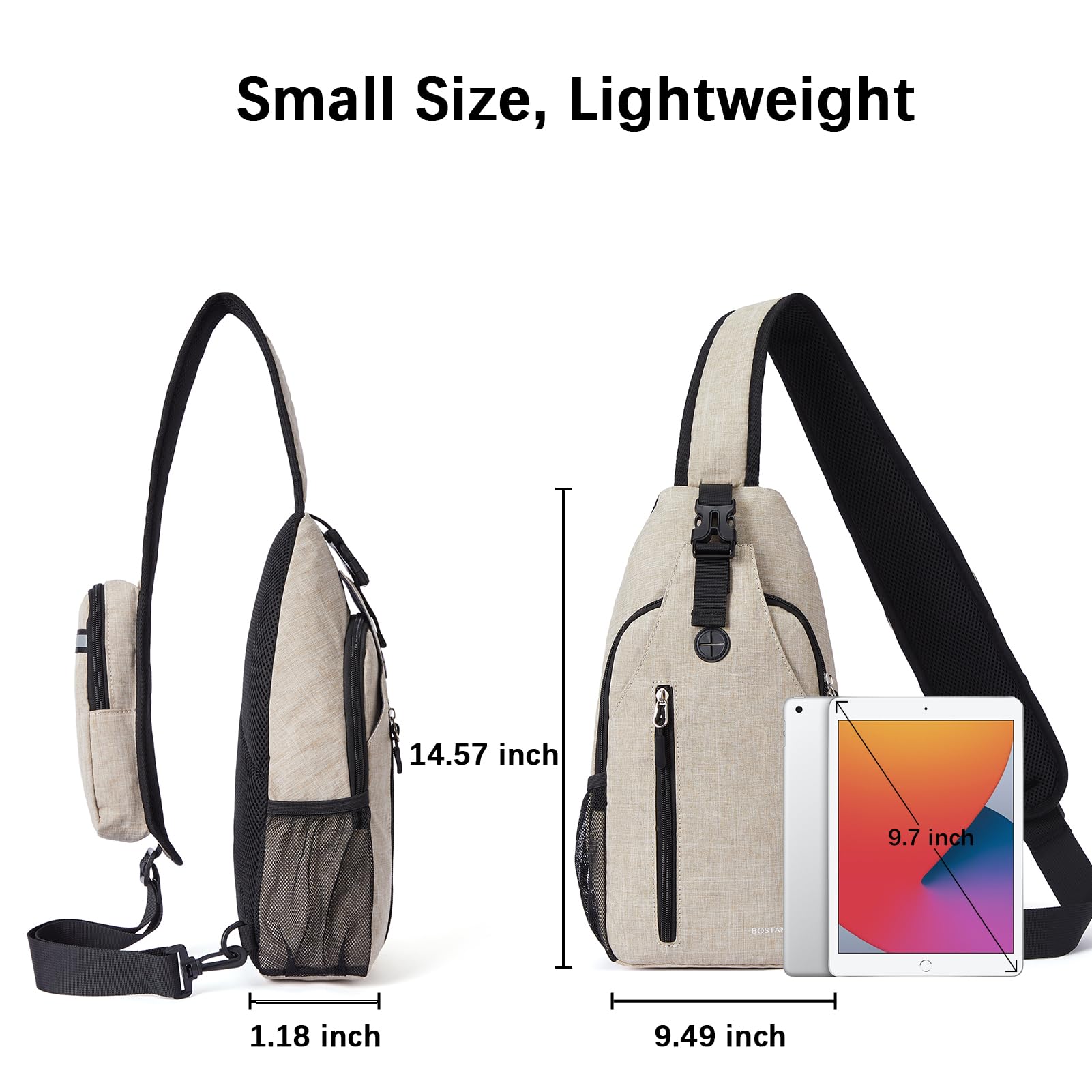 BOSTANTEN Sling Bag, Crossbody Backpack RFID Shoulder Chest Bag for Men Women Travel Hiking Casual Daypack, Khaki