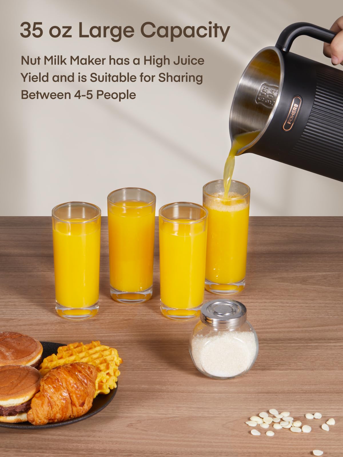 FOHERE 35oz 6 In 1 Nut Milk Maker, 1000ml 800W Automatic Cow Milk Maker Machines Plant-Based Milk, Soy, Oat, Juice, Baby Food, With 12H Timer/Self-Clean/Keep Warm/Boil