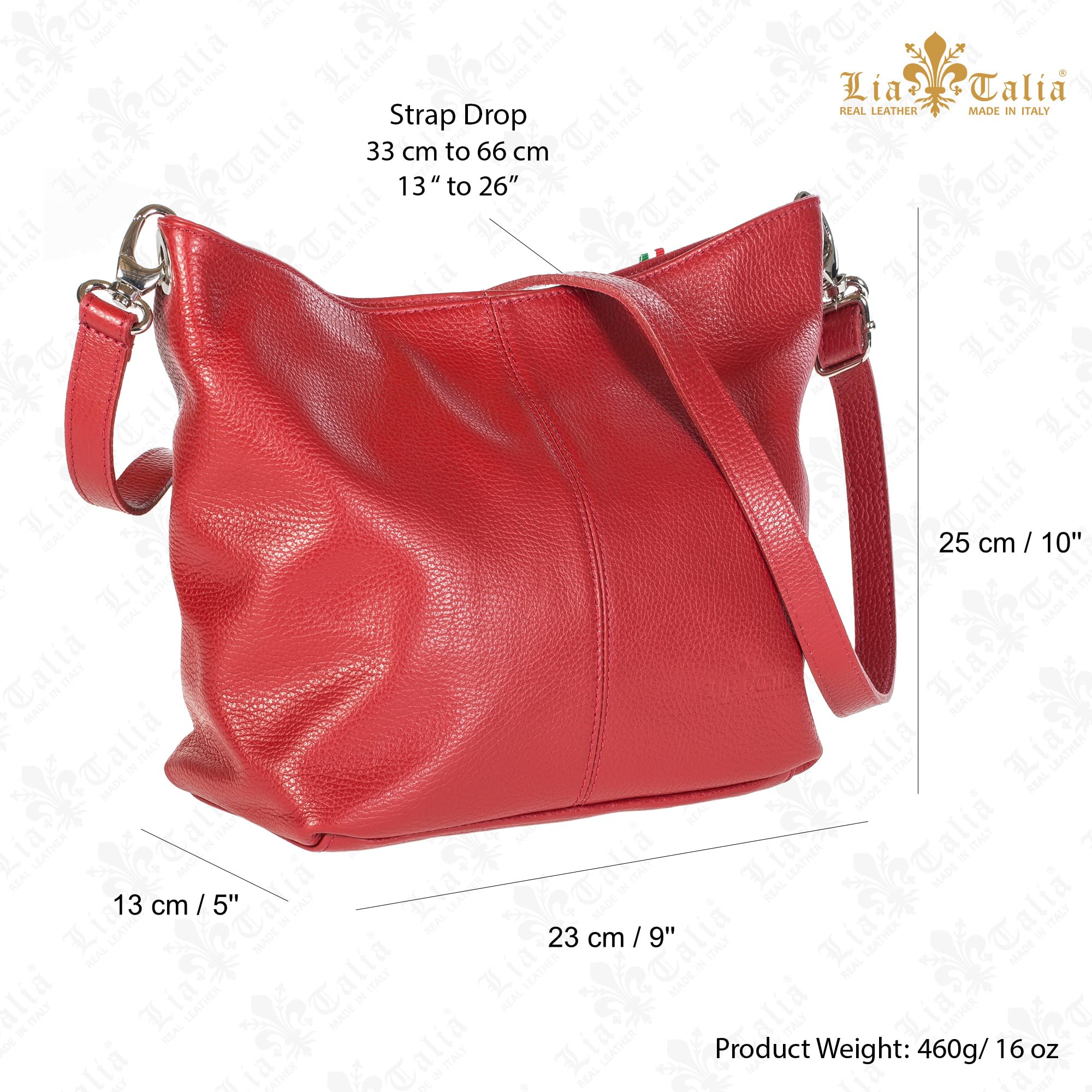 LiaTalia Womens Shoulder Bag - Soft Grained Leather - Medium Size Hobo Handbag Purse Made with 100% Italian Leather - ADAL (Olive Green)