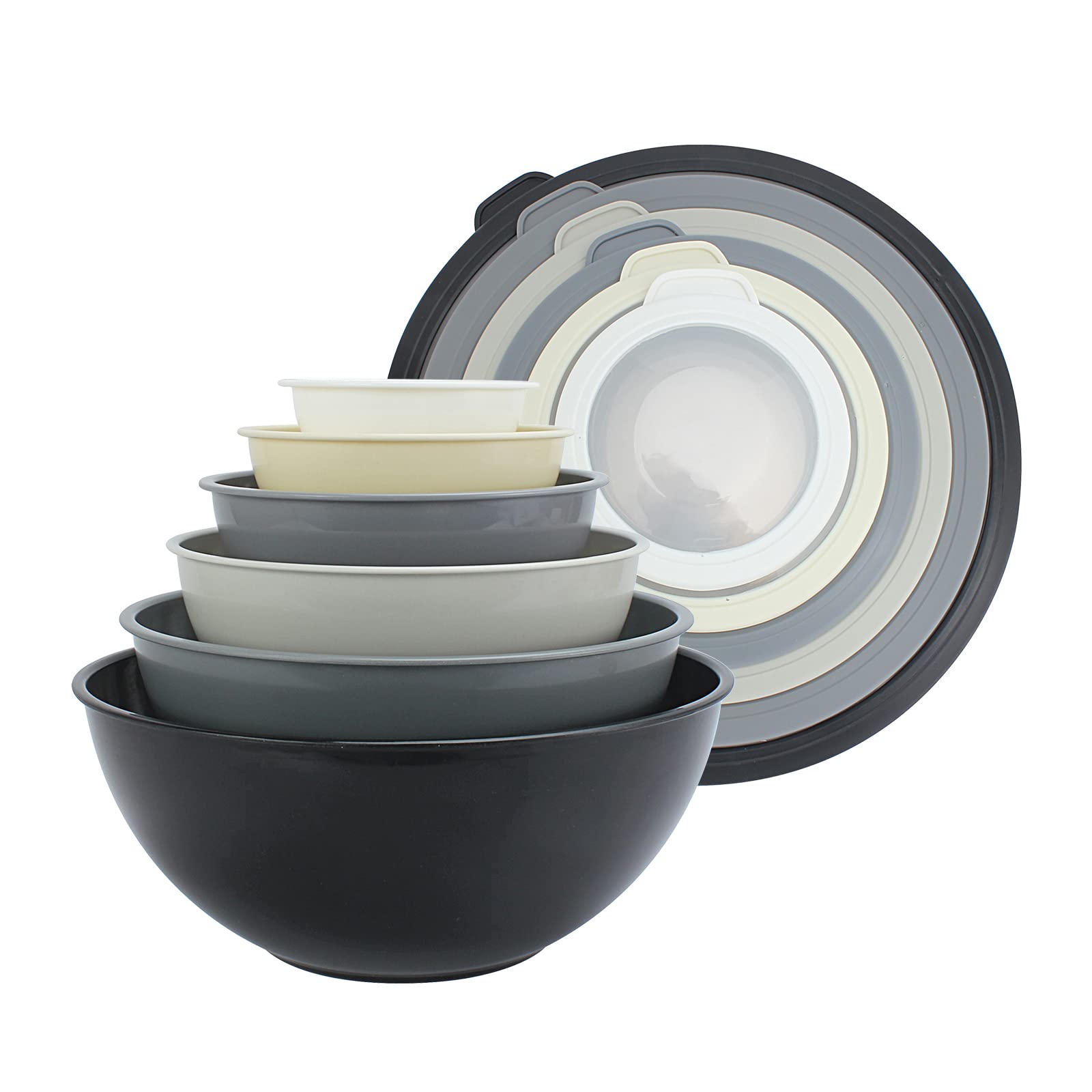 COOK WITH COLOR Mixing Bowls with Lids - 12 Piece Plastic Nesting Bowls Set includes 6 Prep Bowls and 6 Lids, Microwave Safe Mixing Bowl Set (Pink Ombre)