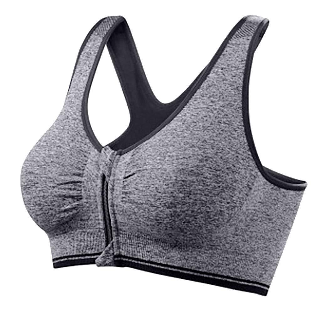 JFLYOU Bra For Women,Ladies Zip Front Sports Bra Wireless Post Surgery Bra Active Yoga Sport Yoga Bra(Gray,X-Large)