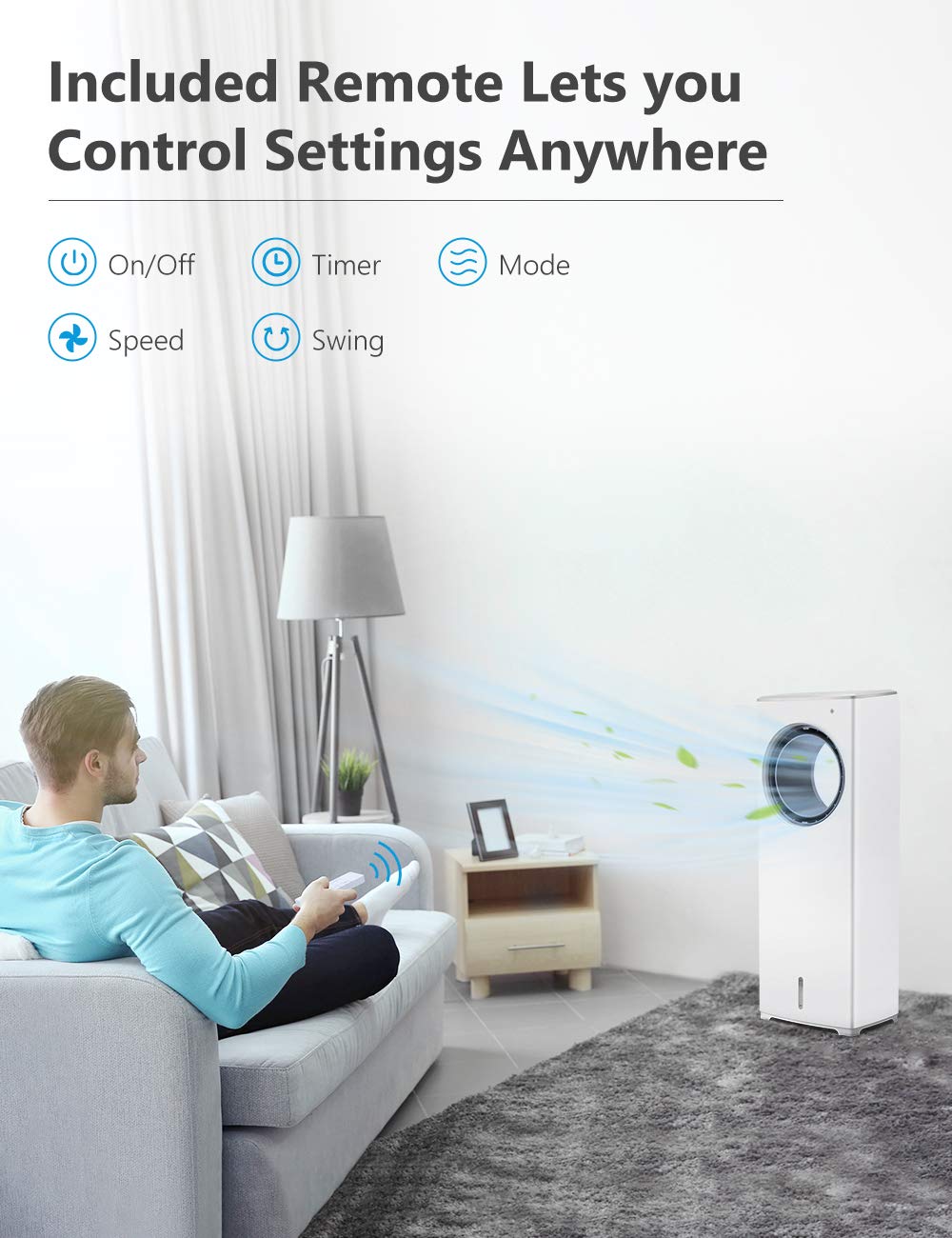 BREEZEWELL 2-in-1 Evaporative Air Cooler, Tower Fan, Swamp Cooler w/ 3 Wind Speeds, 4 Modes w/Cooling&Humidification, Remote Control, 40° Oscillation, 8-Hour Timer, Low Noise for Home & Office, 32-In