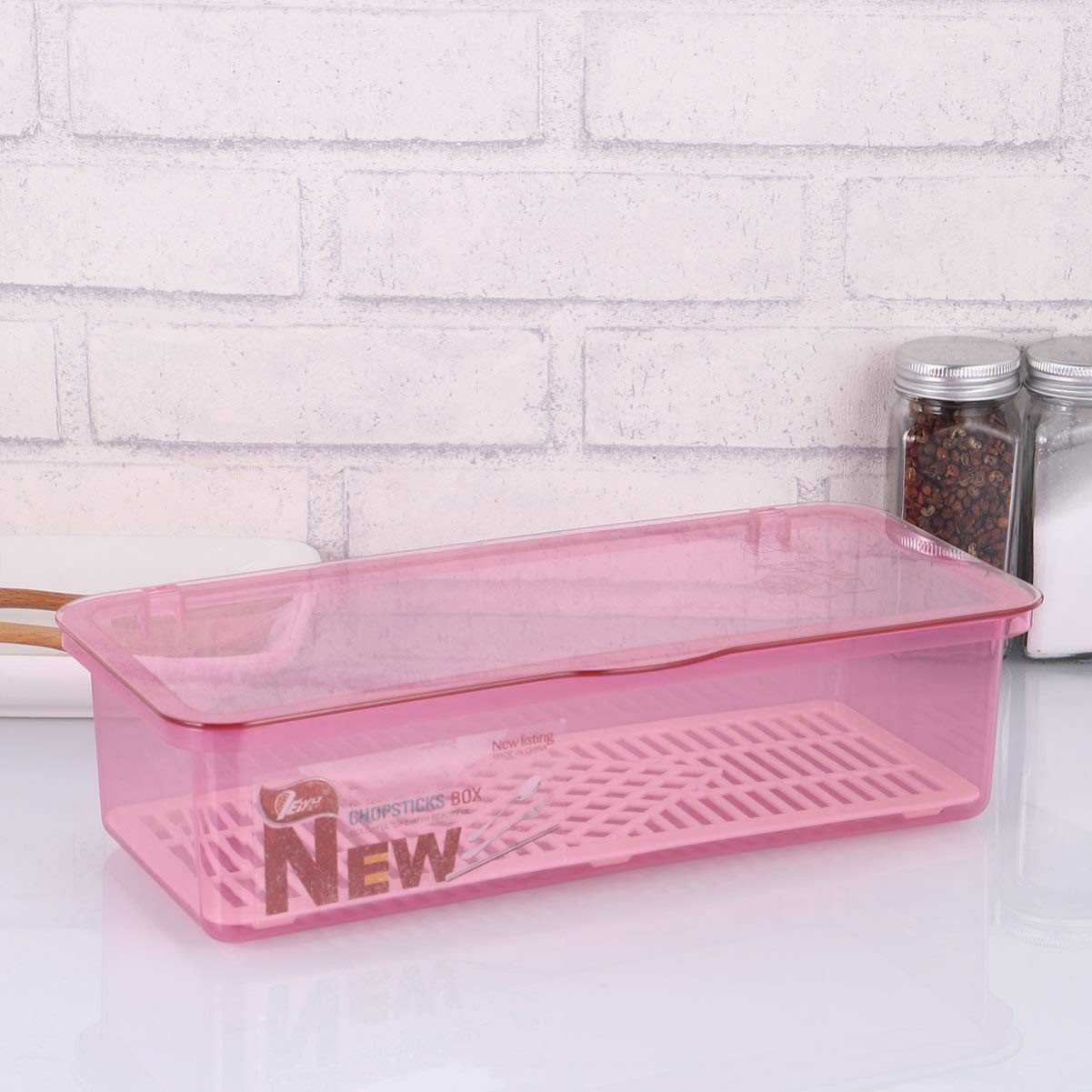 Cabilock 2pcs Kitchen Utensil Storage Container - Tableware Organizer Hygienic Chopsticks Storage Silverware With Cover Chopsticks Box Cutlery Rack Storage Box Tray
