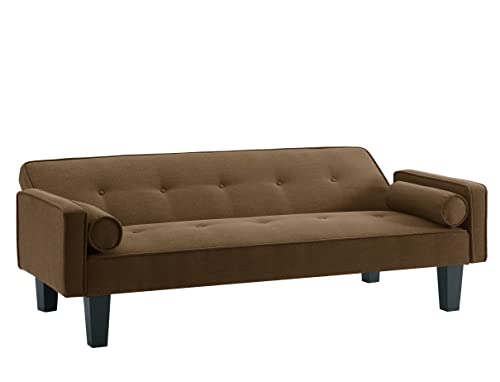 Eafurn Futon Bed, Upholstered Convertible Folding Sleeper 2 Pillows, Modern Tufted Sofa & Couch for Apartment, Small Loveseat Sofabed for Living Room and Bedroom, Brown
