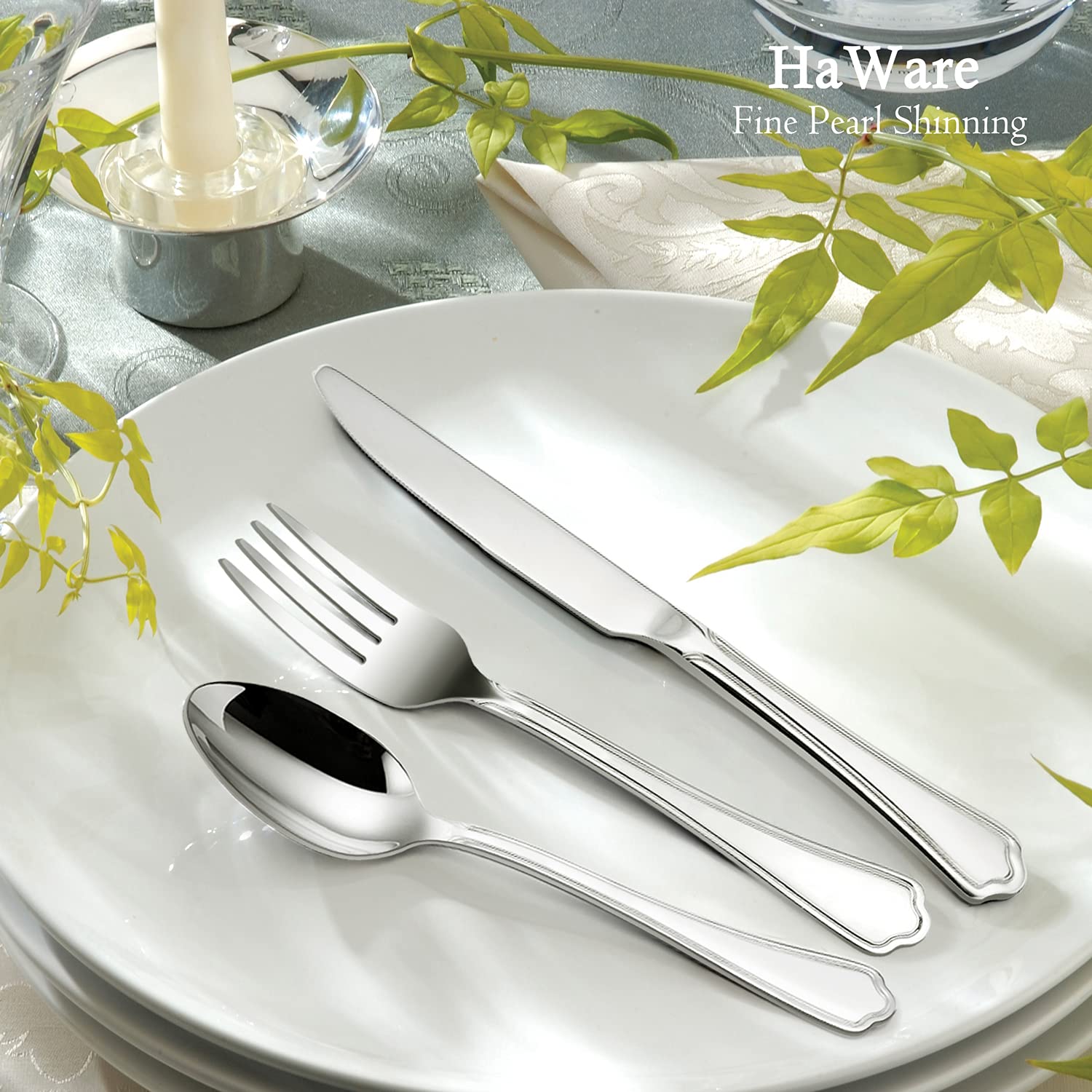 HaWare 60-Piece Silverware Set for 12, Stainless Steel Flatware Cutlery Eating Utensils, Modern Design with Crown Edges for Home Kitchen Hotel, with Knives Forks Spoons, Dishwasher Safe