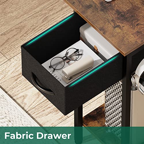 Huuger L Shaped Desk Computer Desk with LED Lights & Power Outlets Nightstand with Charging Station