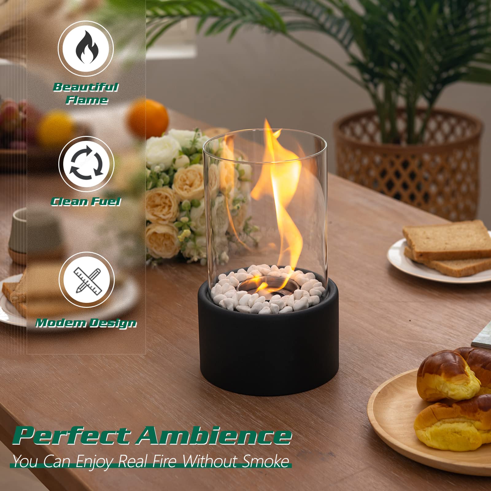 BRIAN & DANY Tabletop Fire Pit, Table Top Firepit Indoor & Outdoor, Tabletop Fireplace with 2 Combustion Chambers, Ethanol Fire Pit Bowl with Fire Killer and Pebbles