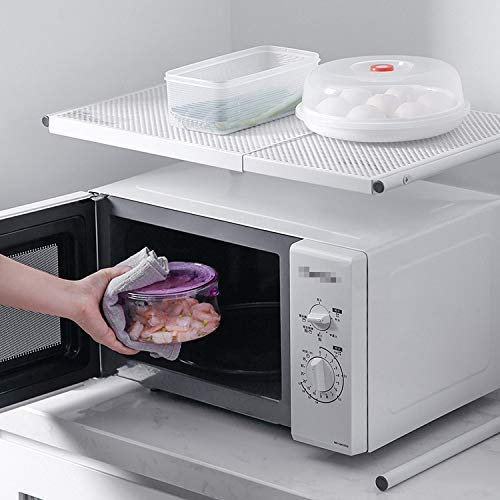 JF-XUAN Kitchen Shelf Kitchen Counter Holder Stainless Steel Expandable Microwave Oven Rack 2-Tier Multifunction Kitchen Counter Shelf (Color : White, Size : 60X53X40CM)