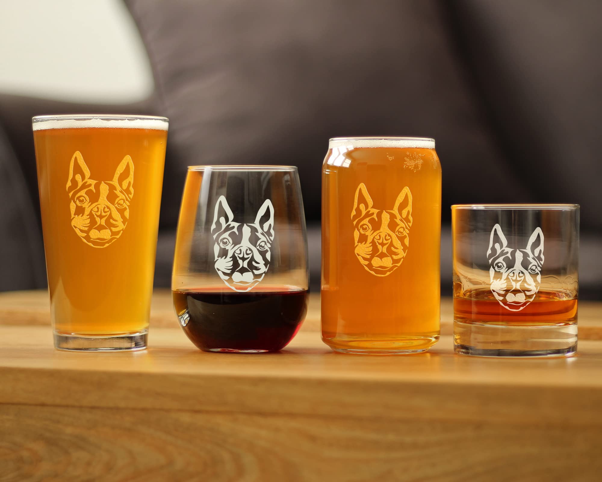 Boston Terrier Face Stemless Wine Glass - Cute Dog Themed Decor and Gifts for Moms & Dads of Boston Terriers - Large 17 Oz