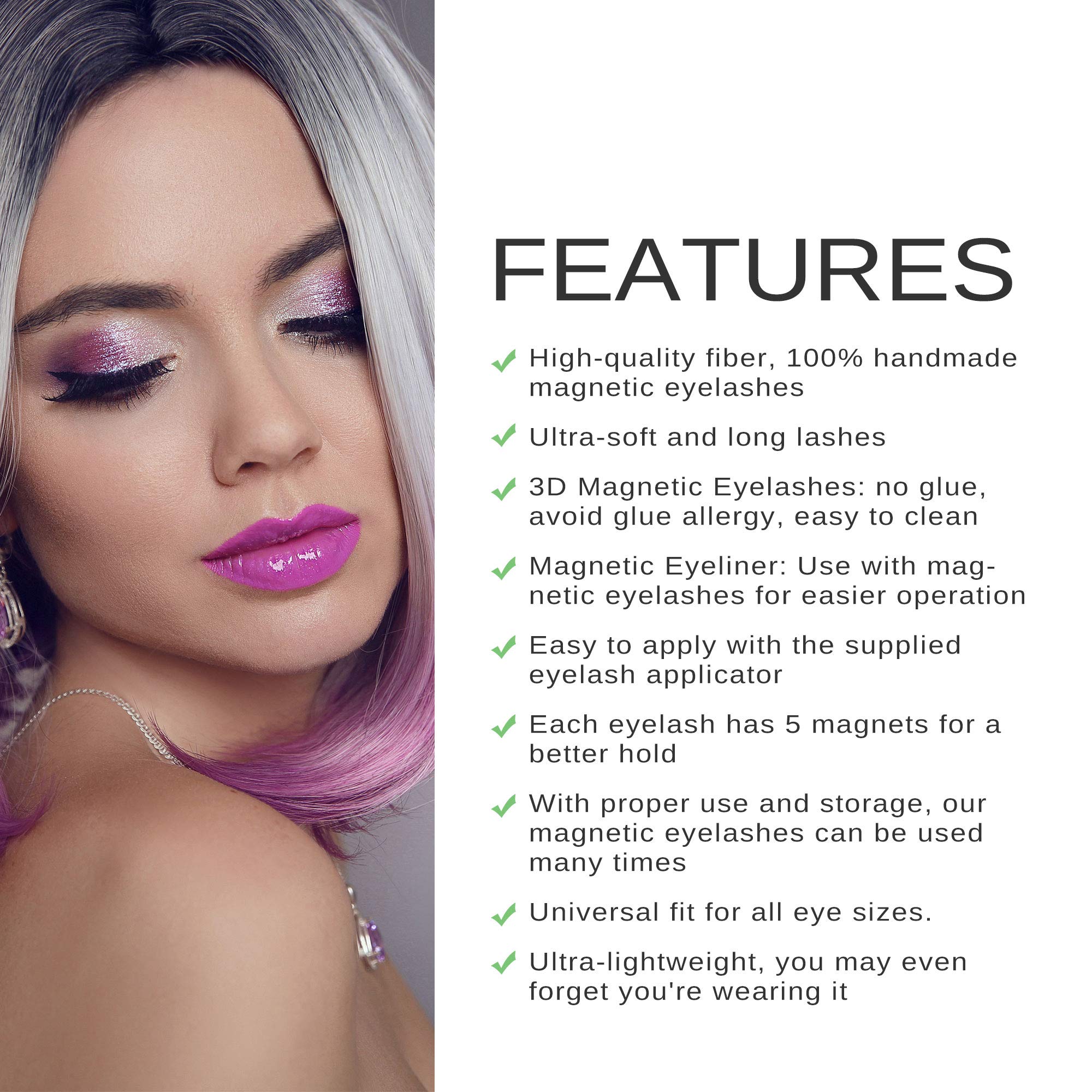 Magnetic Eyelash Kit, Premium Magnetic Eyelash with Eyeliner Kit, includes 2 Pairs of Reusable Realistic and Soft Magnetic Eyelashes, Advanced Eyeliners, Strong Hold, Easy to Apply Magnetic Eyeliner