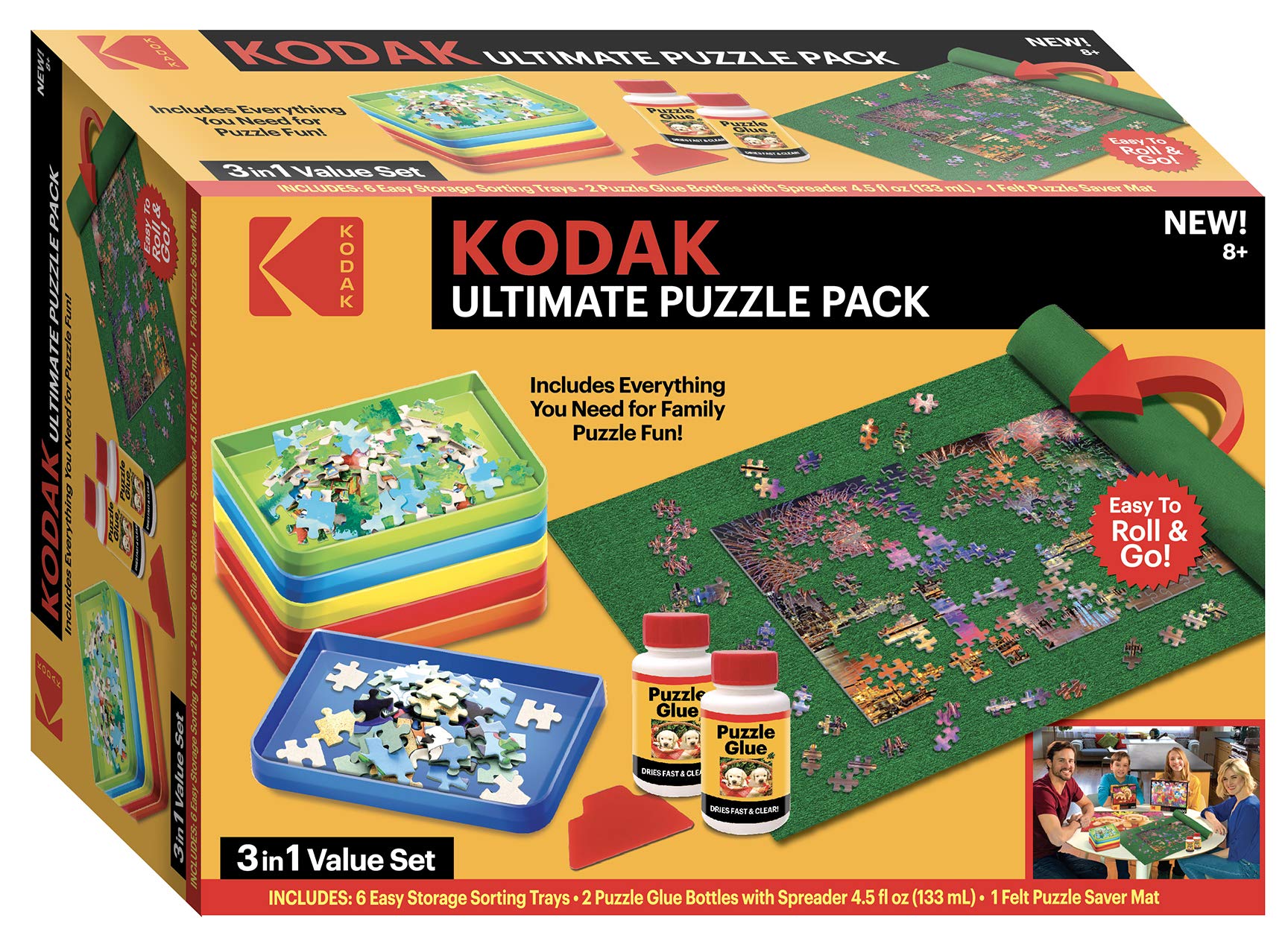 Kodak Ultimate Puzzle Accessory Pack Including: Sort 'N Stack Sorter Set, Roll 'N Go Extra Large Storage Puzzle Mat & 2 Bottles of Puzzle Glue