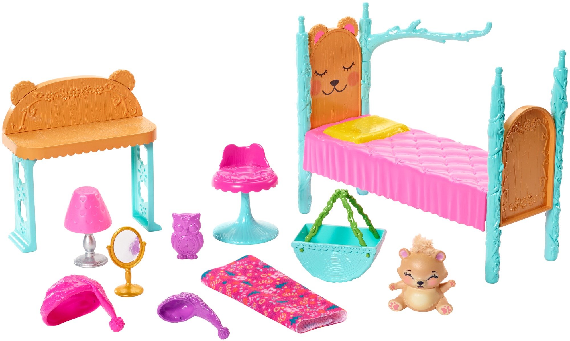 Mattel Enchantimals Sleepover Bedroom Playset β Bren Bear doll (6-in) and Snore Animal Figure