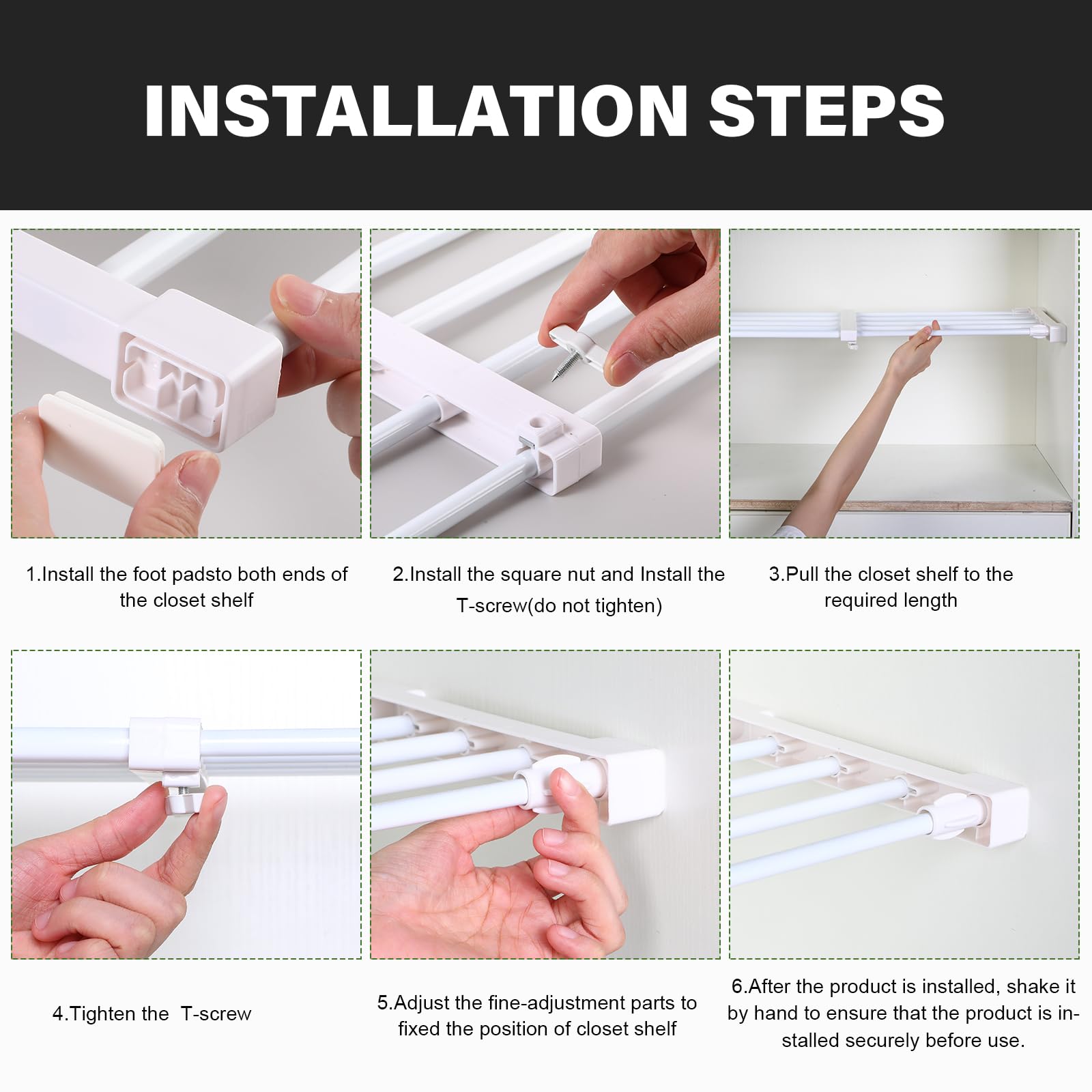 Geetery 4 Pcs Closet Tension Shelf Metal Expandable Closet Shelf Dividers Adjustable DIY Shelf Separators in Closet Tension Rod Storage Rack for Cabinet Kitchen Wardrobe (15''-21.65'' X 9.45'')
