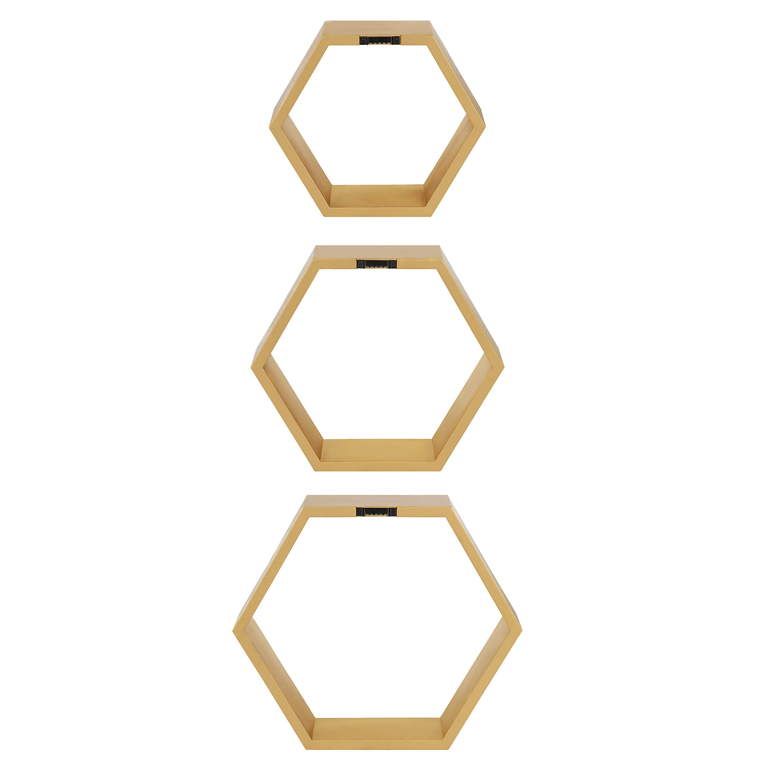 Kate and Laurel Putnam Hexagon Shelf, Set of 3, Gold, Dynamic Geometric Wall Decor and Storage