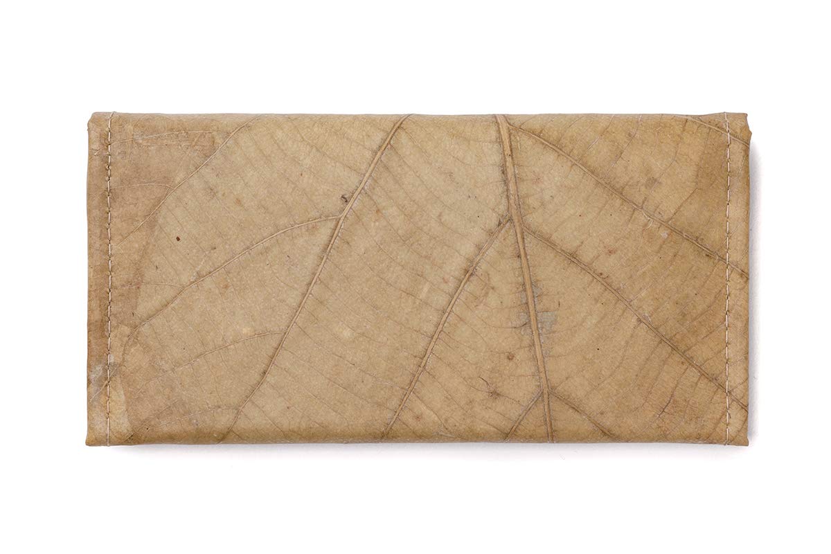 Tree Tribe Leaf Leather Envelope Clutch Wallet - Handmade Womens Purse, Pockets, Zip Pouch - Beige/Natural Color