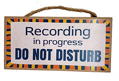 Brixta Studio Recording in Progress Do Not Disturb Door Sign for Musicians Podcasters Videographers - Hanging Wooden Plaque - 10 x 5 Inches