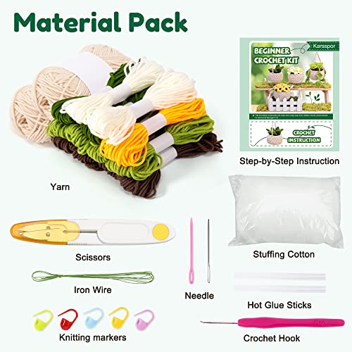 Karsspor Crochet Kit for Beginners - 4 PCS Hanging Potted Plants, Beginner Crochet Kit for Adults with Easy to Follow Tutorials, Complete Crochet Kit for Beginners Adults (Patent Product)