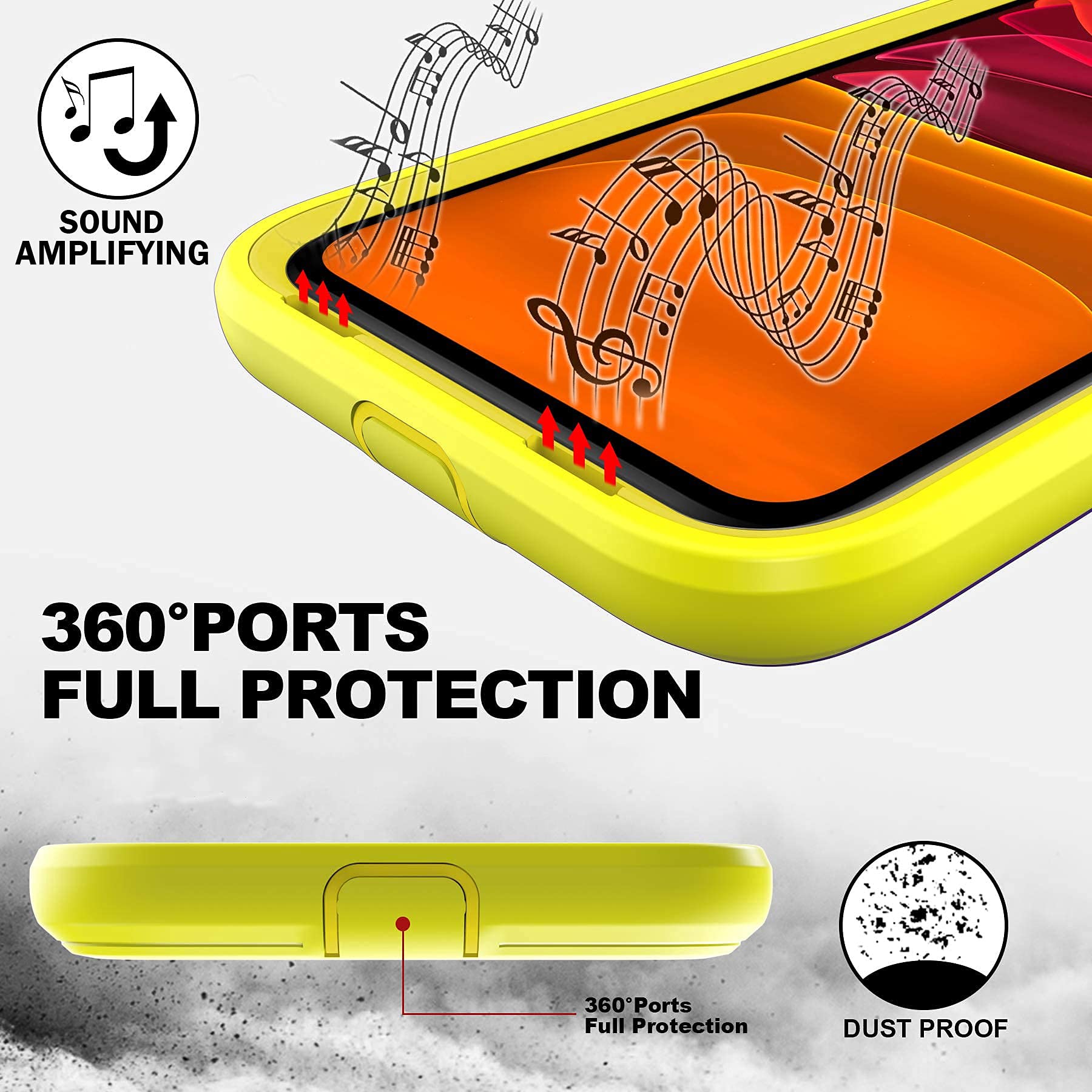 Case for iPhone 11, and [2 x Tempered Glass Screen Protector] 360 Full Body Coverage Heavy Duty Shockproof TPU Bumper with Clear Hard Back 3in1 (Yellow