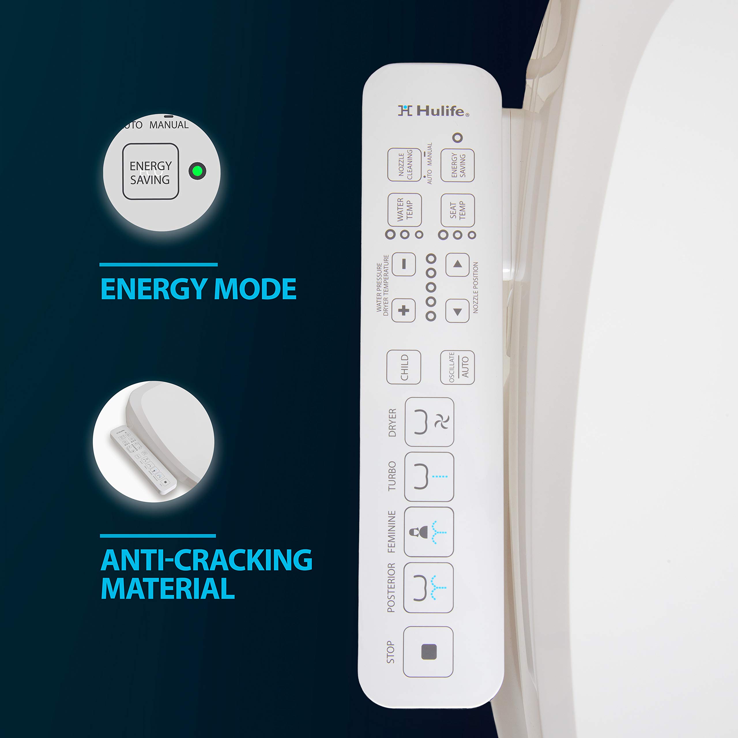 Hulife Electric Bidet Seat for Elongated Toilet with Unlimited Heated Water, Heated Seat, Warm Air Dryer, Touch Control Panel