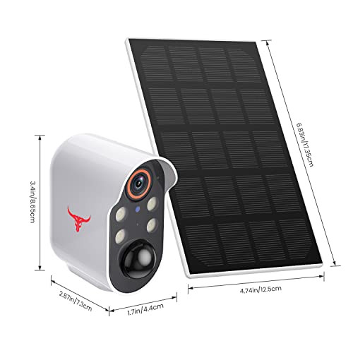 EKEN Solar Security Camera Wireless 1080P Surveillance Outdoor WiFi Bullet cam with 4 Spotlights, Color Night Vision, 2-Way Audio, PIR Motion Detection, Cloud Storage, Smart AI Human Detection