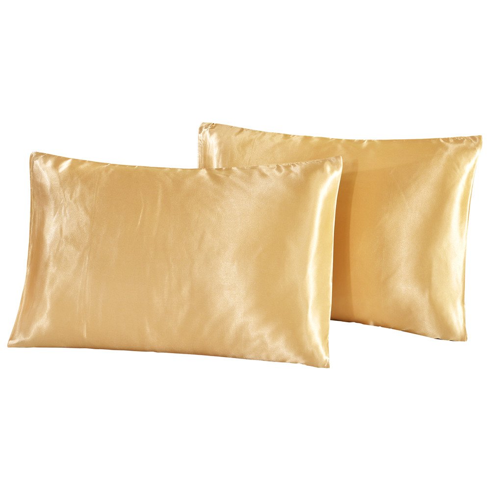 DREFEEL Hotel Quality Golden Duvet Cover Set Twin/Single Size Satin Silk Like Bedding with Hidden Zipper Ties, Soft Smooth Durable Stain Resistant Quilt/Comforter Cover Set