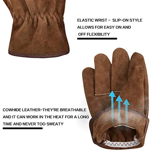 COREGROUND Leather Safety Work Gloves Gardening Carpenter Thorn Proof Truck Driving for Mens and Womens Waterproof heavy duty (Large, Brown)
