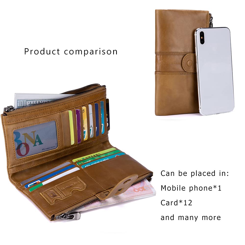 myfriday Women's RFID Blocking Genuine Leather Wallet, Bifold Long Clutch Wallet Money Clips Ladies Card Holder Purse