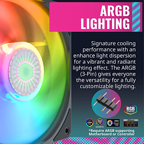 Cooler Master SickleFlow 120 V2 ARGB Square Frame Fan, ARGB 3-Pin Customizable LEDs Air Balance Curve Blade, Sealed Bearing, 120mm PWM Control for Computer Case & Liquid Radiator (Pack of 1)