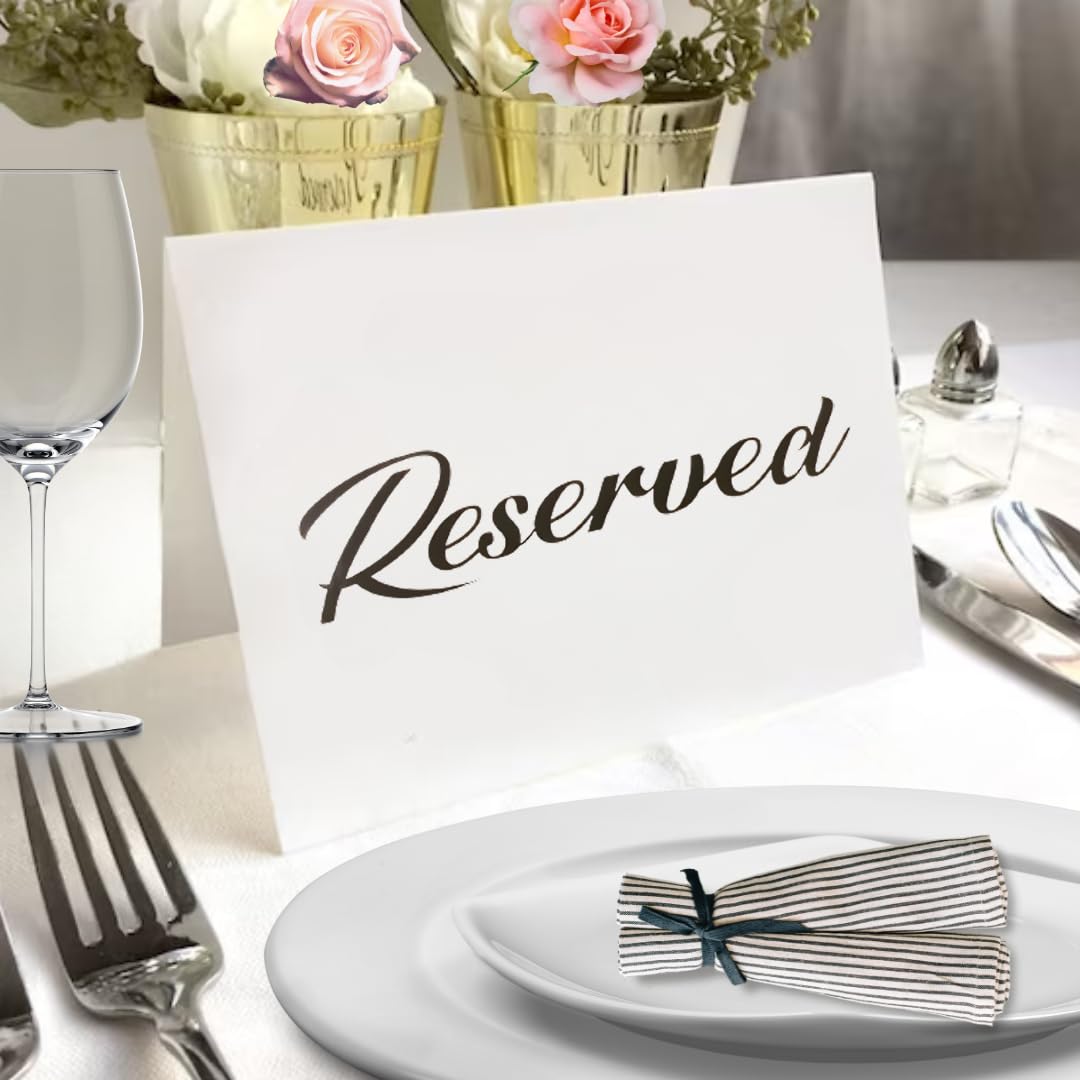 Generic 25 Pack SILVER Reserved Table Cards for Wedding With SILVER Foiled Letters- Seating Signs for Chairs Church Pews Double Sided Signs Tent Reservation Cards Celebration Accessories""5.5 * 3
