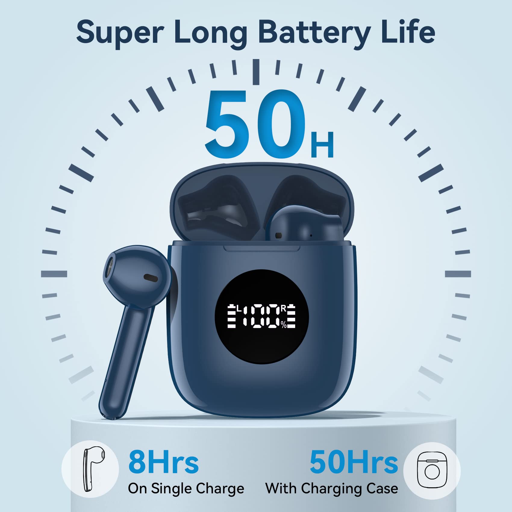 CAPOXO Wireless Earbuds V5.3 Bluetooth Headphones 50Hrs Battery Life with Wireless Charging Case & LED Power Display Deep Bass IPX7 Waterproof Earphones Microphone Stereo Headset for TV Smart Phone