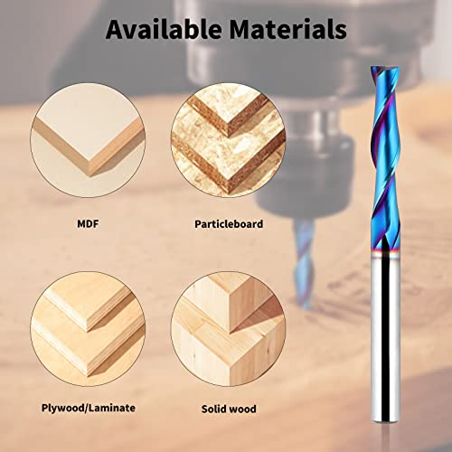 EANOSIC Upcut Spiral Router Bit 1/4 inch Shank, 1/4 inch Cutting Diameter, Extra Long 3 inch Solid Carbide with Nano Blue Coating CNC Router Bits End Mill for Wood Cut, Carving