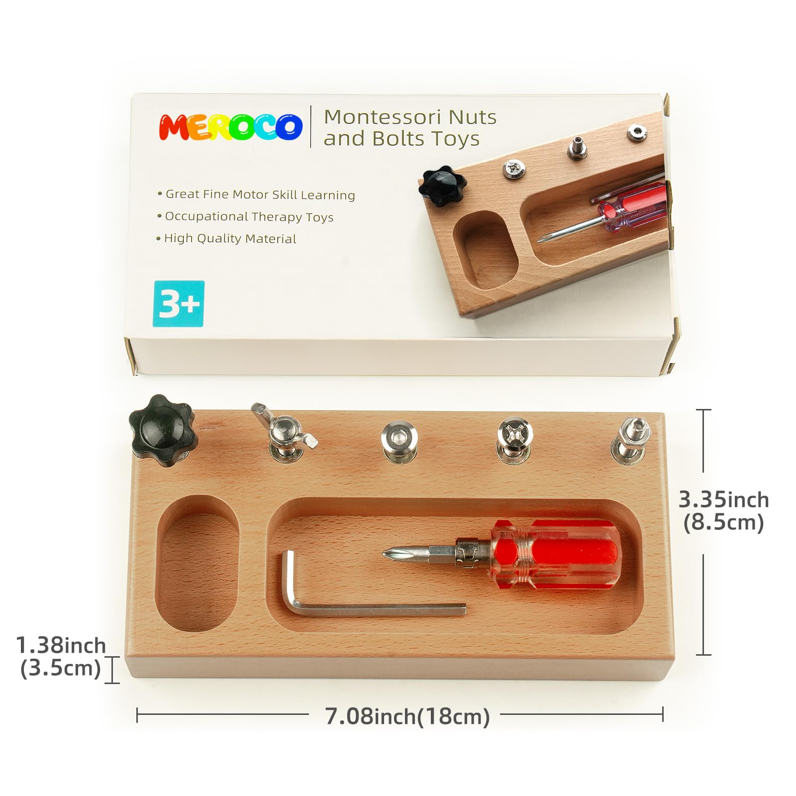 MEROCO Montessori Screw Driver Board for Kids Montessori Materials Basic Skills Educational Learning Toys for 3 4 5 Year Old Kids Toddlers Sensory Montessori Toy Preschool Classroom Fine Motor Skills
