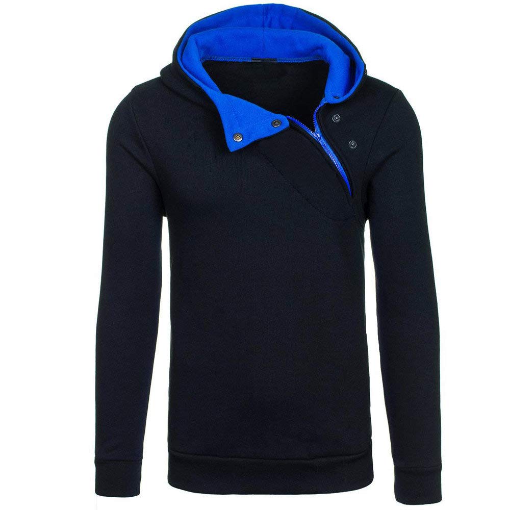 jin&Co Men's Hoodies Sweatshirts Long Sleeve Solid Color Slim Fit Winter Hooded Pullover Tops Jacket Navy