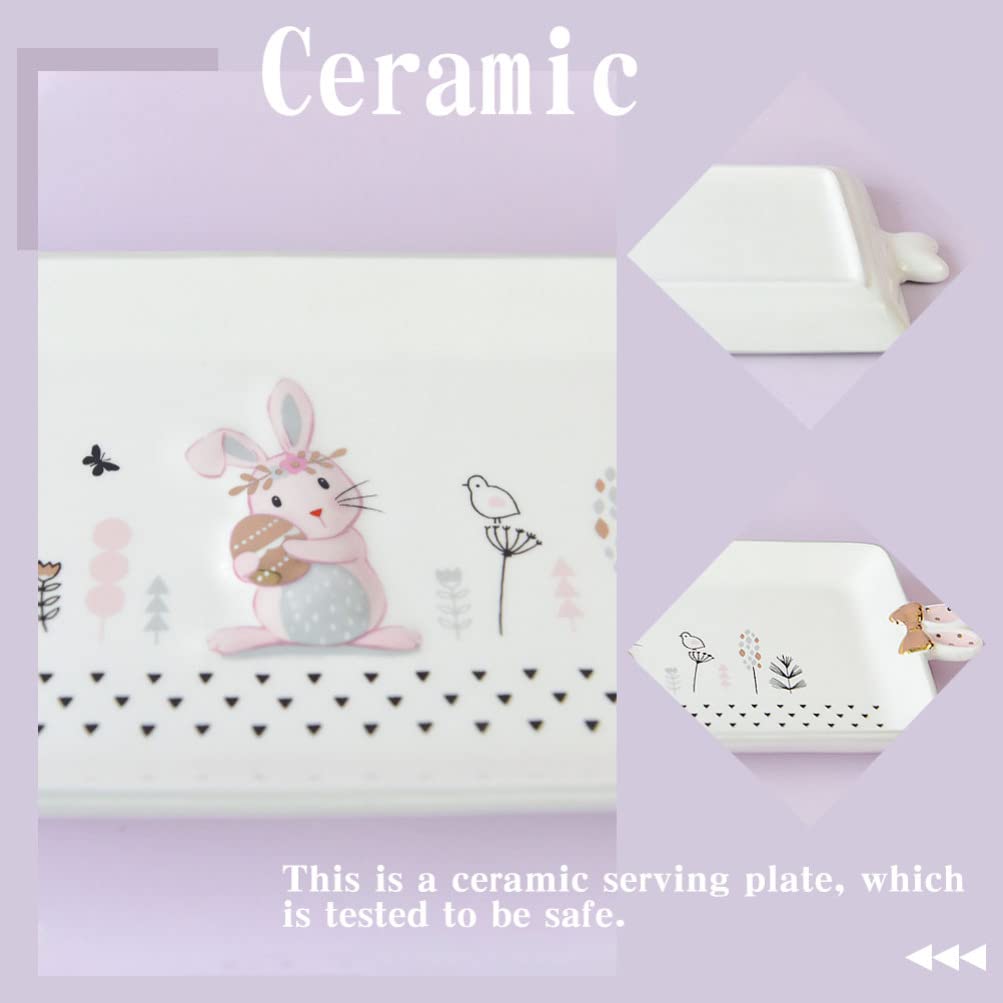Cabilock Ceramic Serving Tray Easter Bunny Plates Food Serving Tray Dessert Plate Easter Party Plates Salad Plate Fruit Plate Serving Plate