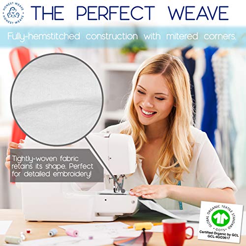 HONEST WEAVE GOTS Certified 100% Organic Flour Sack Cotton Kitchen Hand and Dish Towel Sets - Extra Large 27x27 inches, Fully Hemmed, 12-Pack, White