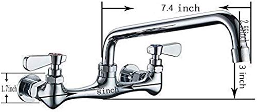 Commercial Kitchen Faucet Wall Mount with 8 Inch Swivel Spout 8" Center Sink 2-Handle NSF No Lead Faucet Mixer Tap Polish Chrome,4353