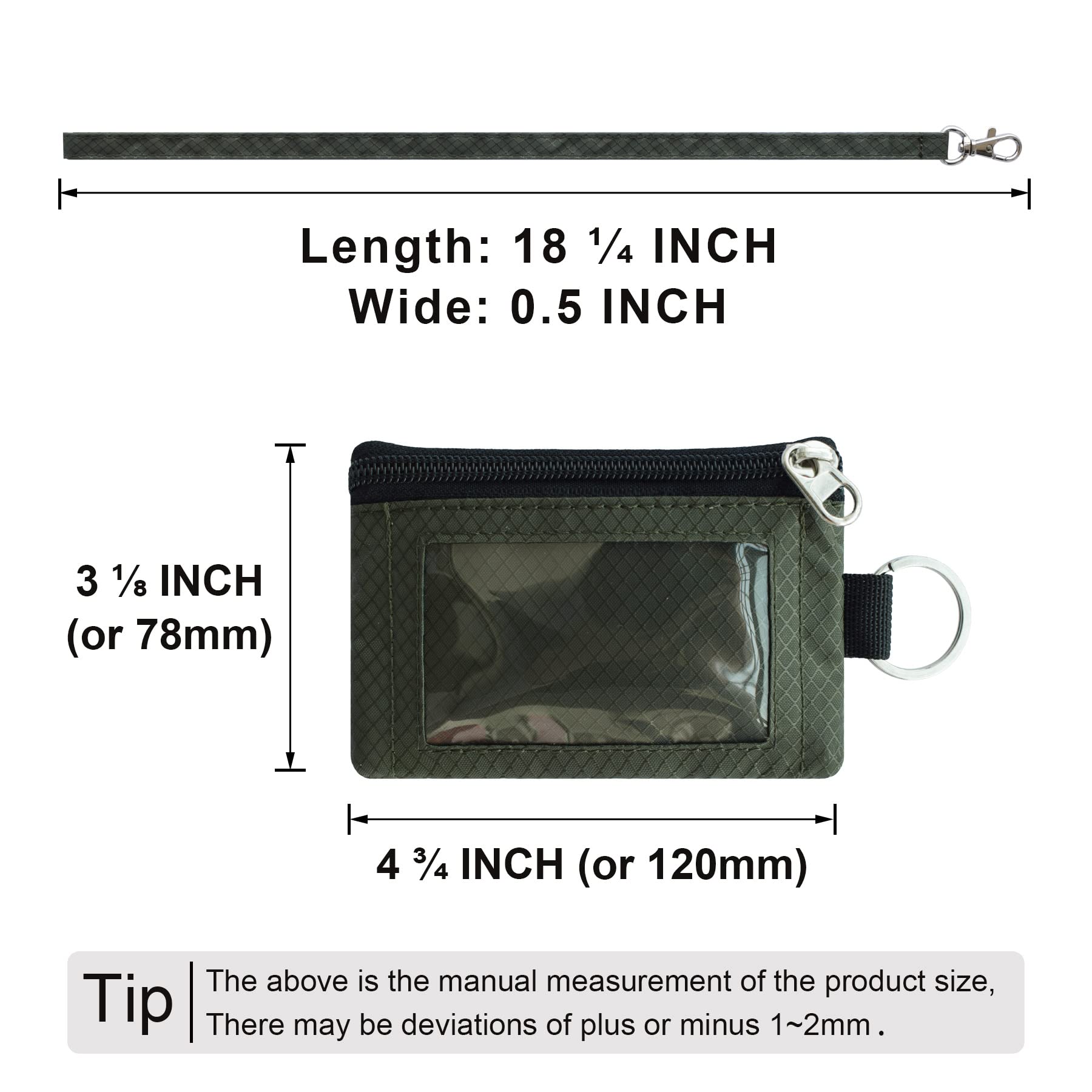 CHENSPRX Minimalist RFID Blocking Small Wallet with ID Window,WaterResistant Zip Id Case Wallet with Lanyard Keychain for Cards,Cash,Travel,Women,Men (Army Green)
