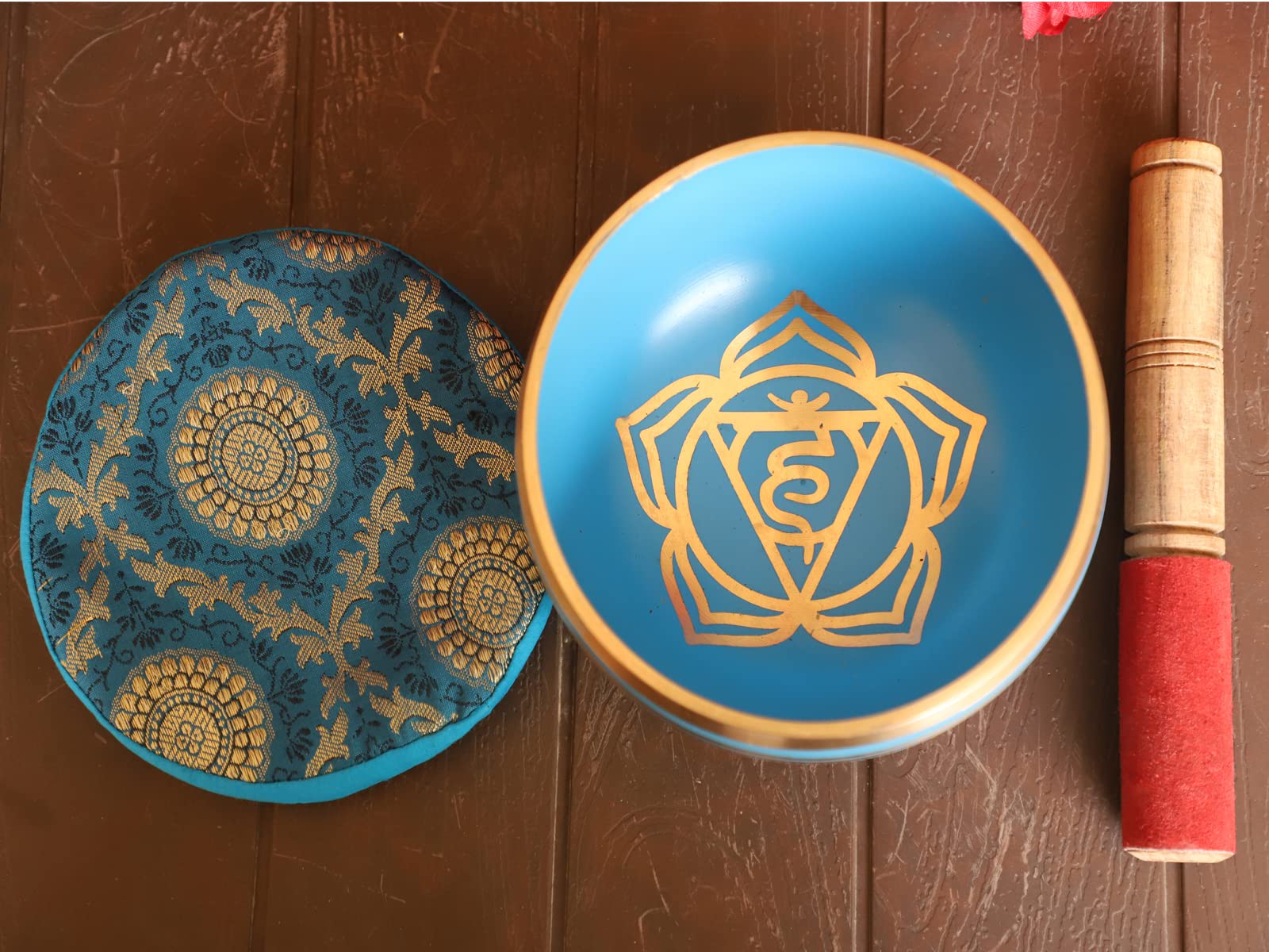 Cottage Handicraft,Throat Chakra - Blue coloured Tibetan Singing Bowl with free Elephant Gift