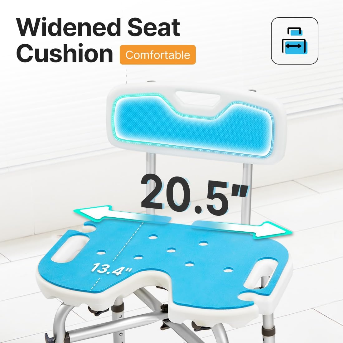 HEAO Heavy Duty Shower Chair with Back 500lb, Padded Bath Chair Seat with Extra Replacement Tips, Anti-Slip Tool-Free Shower Bench Bathtub Stool for Elderly, Senior, Handicap