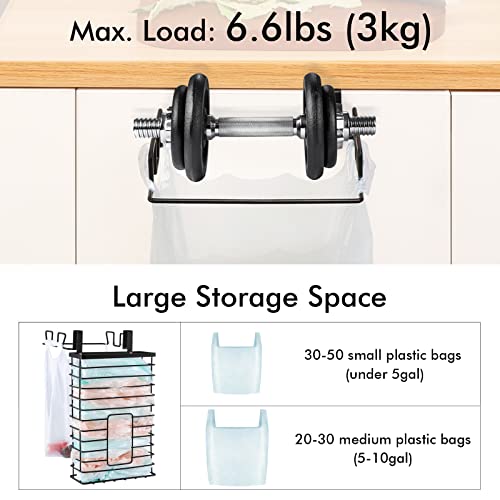 KES Plastic Bag Holder for Grocery Bags, Over The Cabinet Door Organizer, Hanging Trash Bag Holder Metal, Matte Black, KUR525-BK