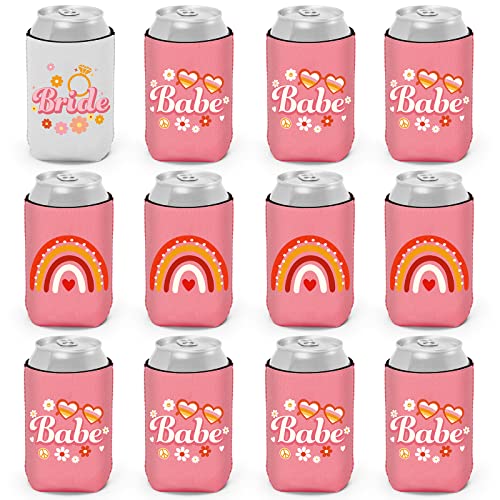 Groovy Bachelorette Party Can Sleeves 12 PCS Beverage Sleeves Retro Boho Bridal Shower Party Supplies Bride Babe 60s 70s Hippie Party Decoration