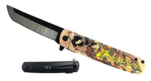 Falcon Spring Assisted Open Pocket Folding Knife with Japanese Culture Art Design Handle for Collection, Gift, Hunting, Fishing, Camping and Daily Used (Musashi)