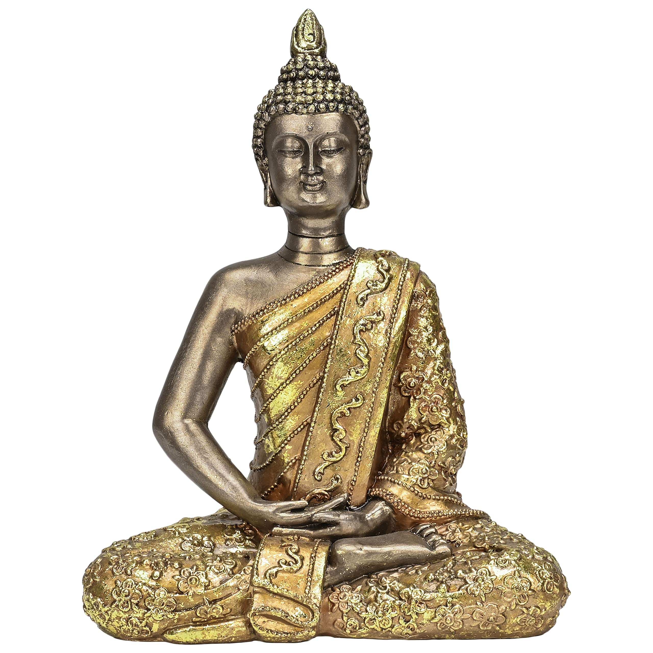 TERESA'S COLLECTIONS Antique Gold Buddha Statue Zen Decor, Small Meditation Decor Resin Decorative Yoga Collectible Figurines for Indoor Home Desk Tabletop Spiritual Living Room Decorations, 9.1"