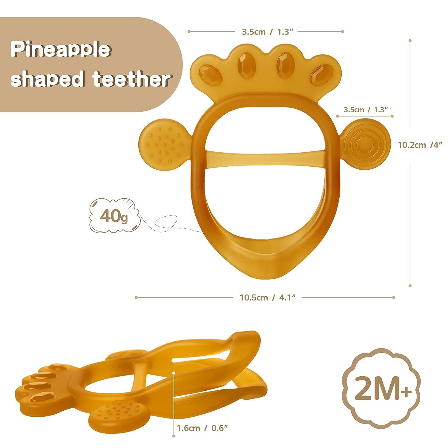 Termichy Teething Toys for Babies 0-6 Months, Soft Baby Teether for Soothe Babies Sore Gums for New Born Breast Feeding Babies, Freezer Safe BPA-Free Hands Free Design(Amber,1 Pack)
